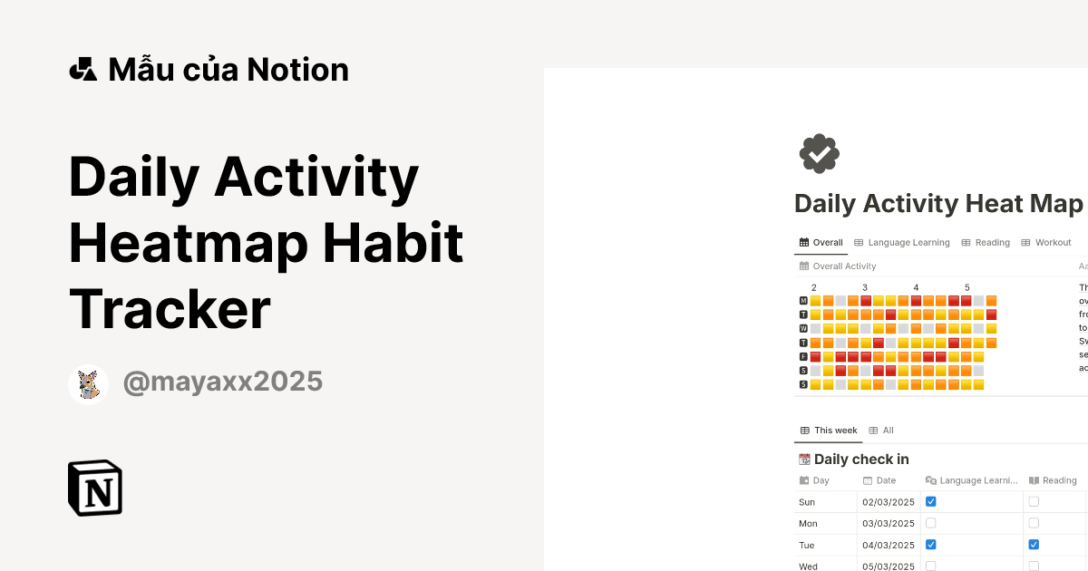 Mẫu Daily Activity Heatmap Habit Tracker | Thị trường Notion