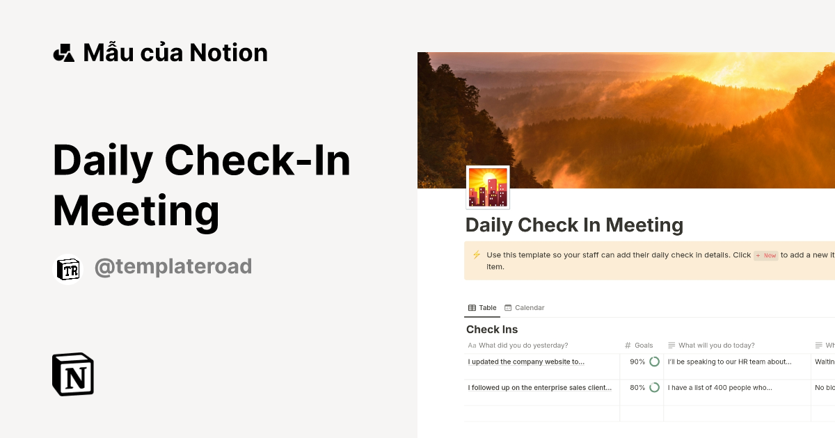 Mẫu Daily Check-In Meeting | Thị trường Notion