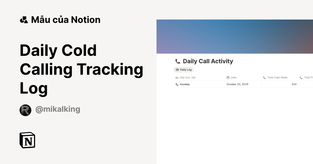 Mẫu Daily Cold Calling Tracking Log | Thị trường Notion