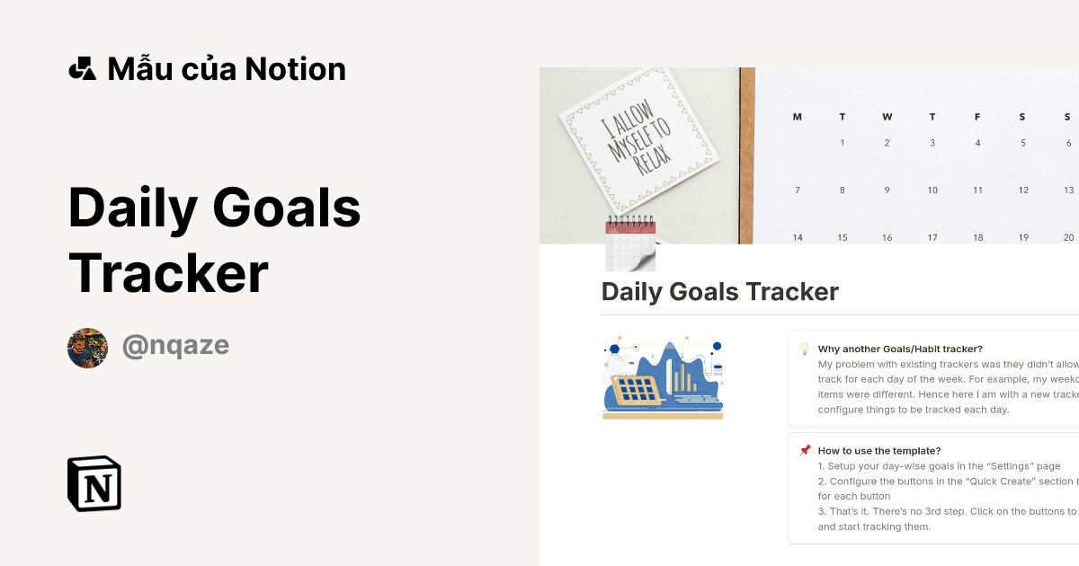 Mẫu Daily Goals Tracker | Thị trường Notion