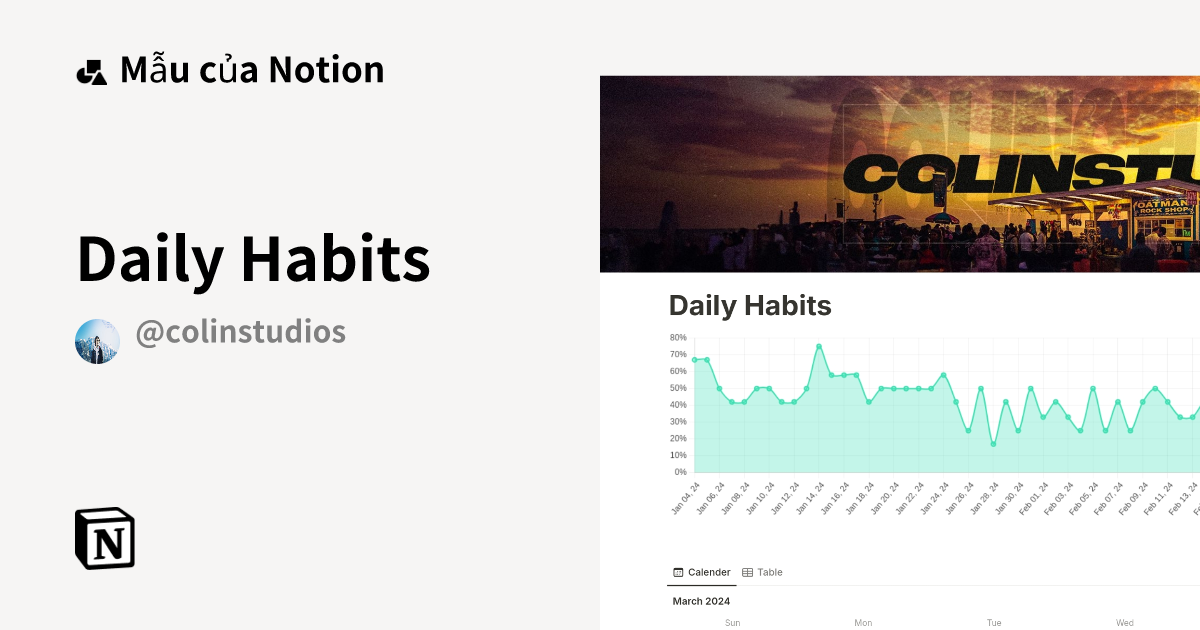 Mẫu Daily Habits | Thị trường Notion