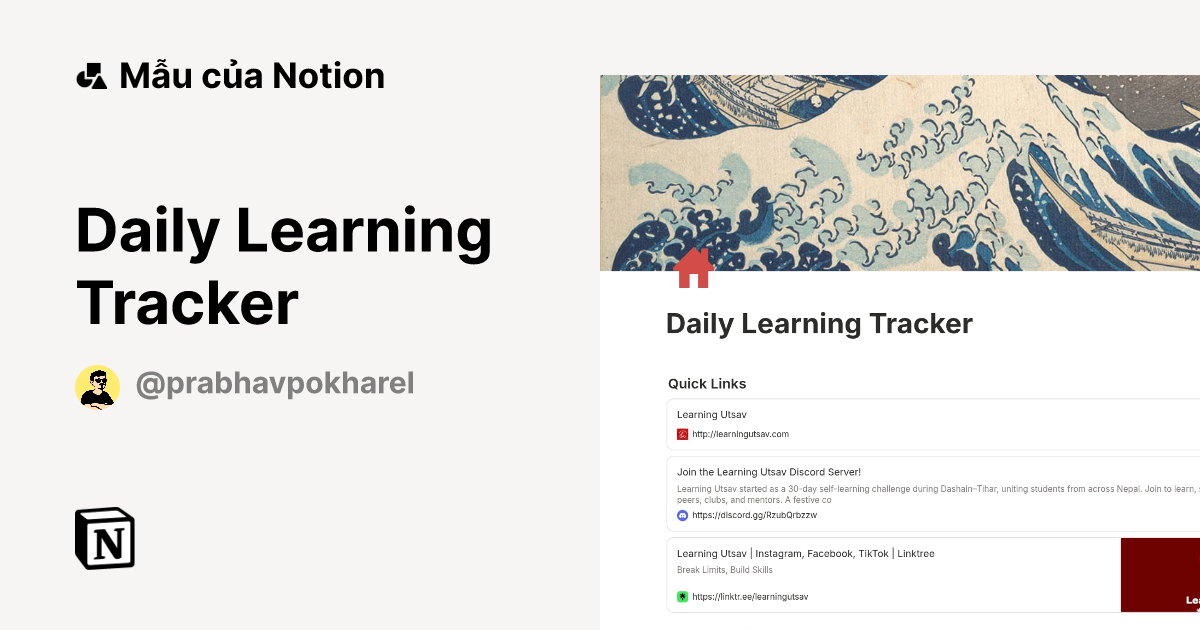 Mẫu Daily Learning Tracker | Thị trường Notion