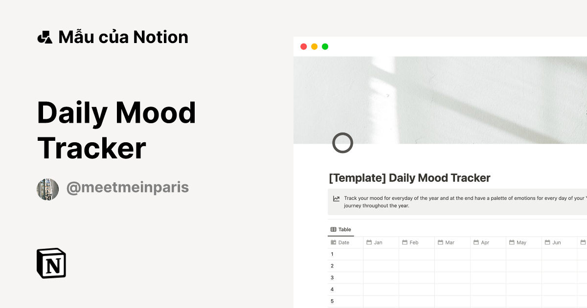 Mẫu Daily Mood Tracker | Thị trường Notion