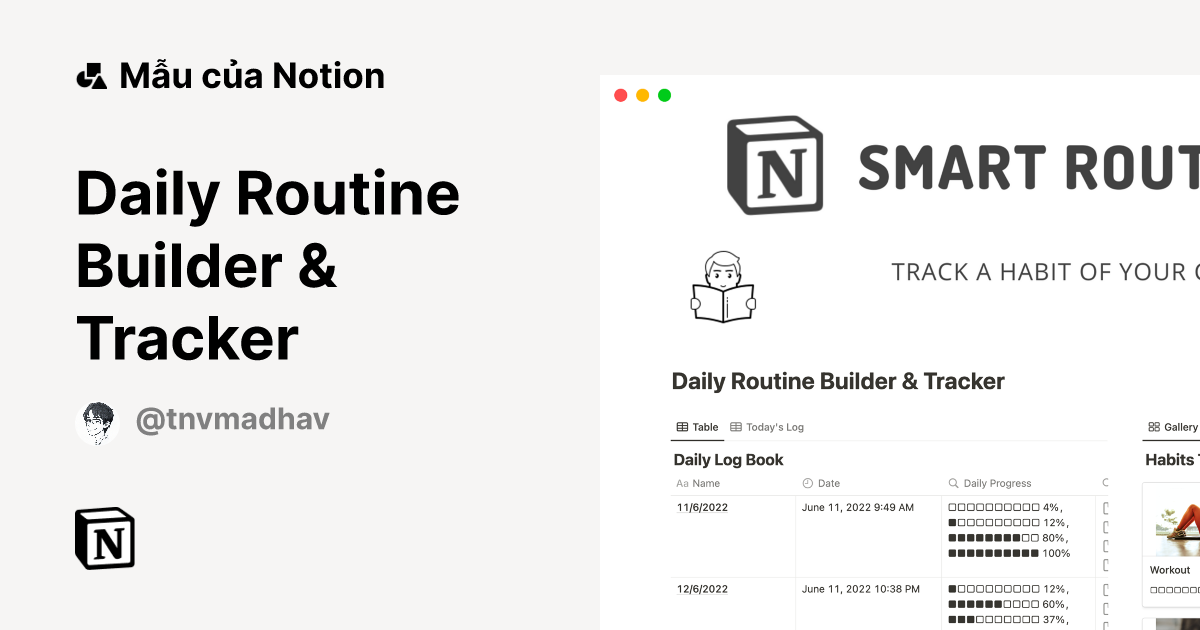 Daily Routine Builder & Tracker Mẫu do TnvMadhav tạo | Thị trường Notion