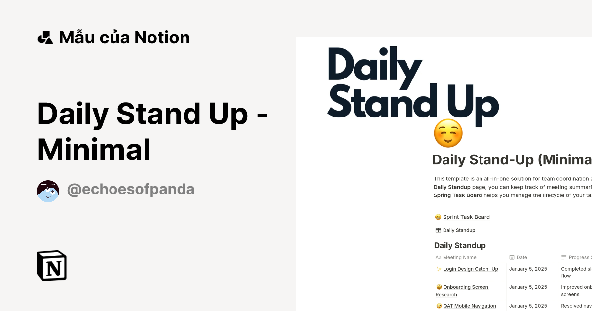 Mẫu Daily Stand Up - Minimal | Thị trường Notion