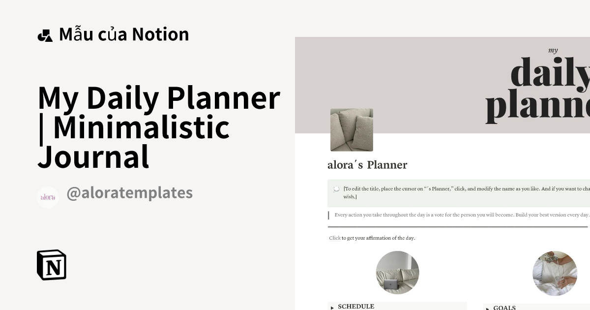 My Daily Planner | Minimalistic Journal Mẫu do alora tạo | Thị trường Notion