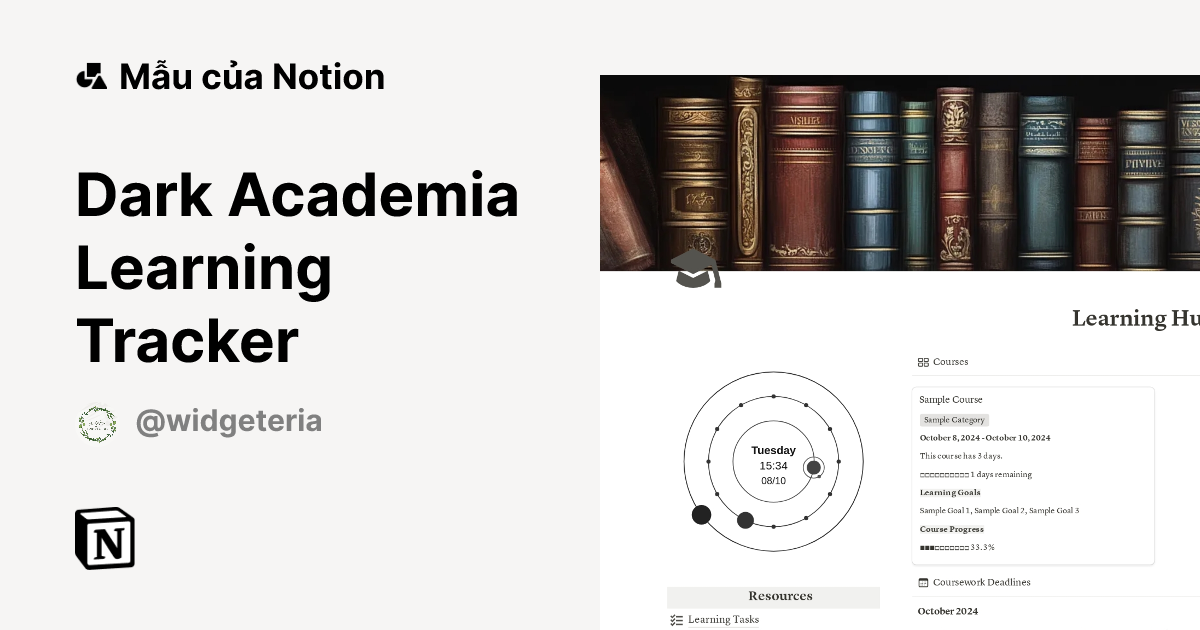 Dark Academia Learning Tracker Mẫu do Widgeteria tạo | Thị trường Notion