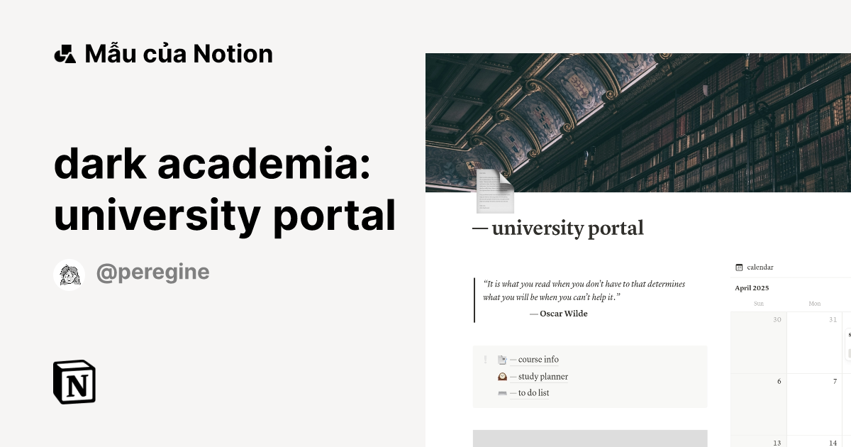 Mẫu dark academia: university portal | Thị trường Notion