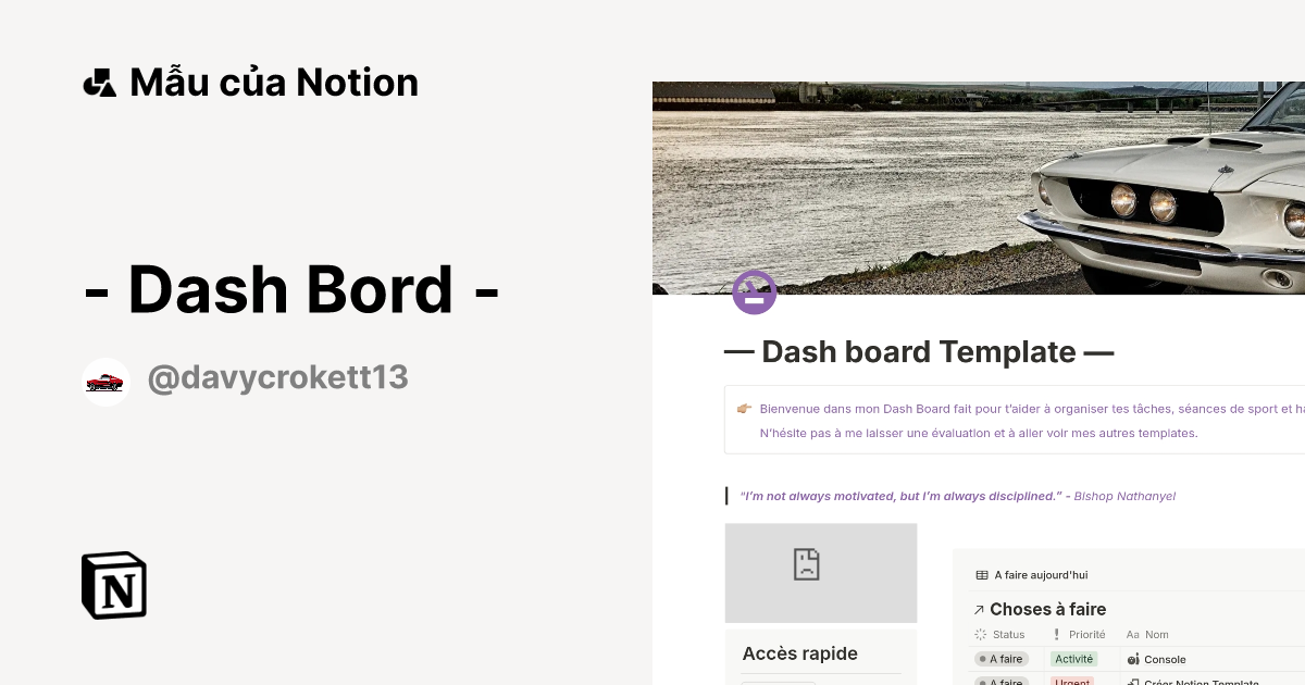 - Dash Bord - Mẫu do Nolann tạo | Thị trường Notion