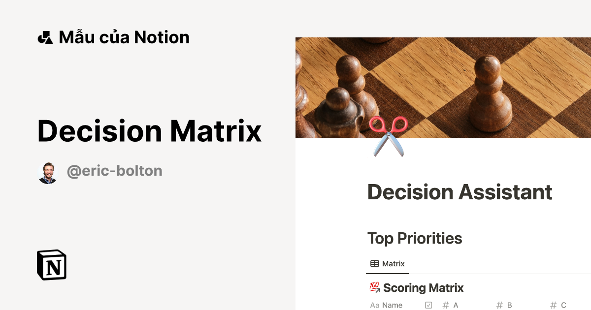 Mẫu Decision Matrix | Thị trường Notion