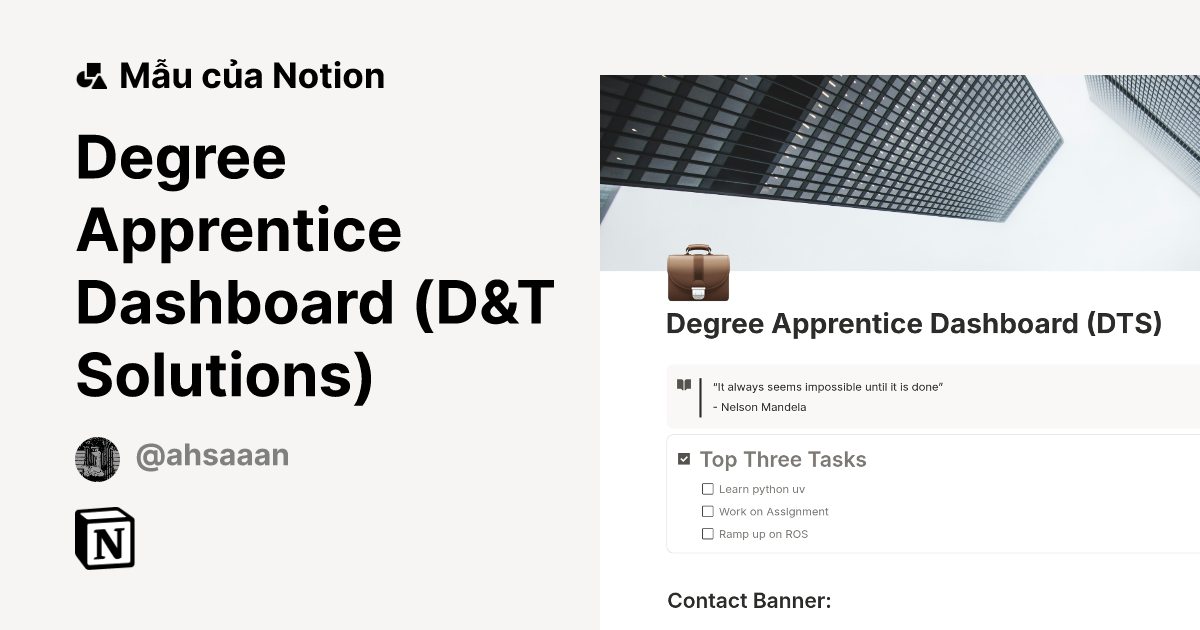 Degree Apprentice Dashboard (D&T Solutions) Mẫu do Ahsan Malik tạo | Thị trường Notion