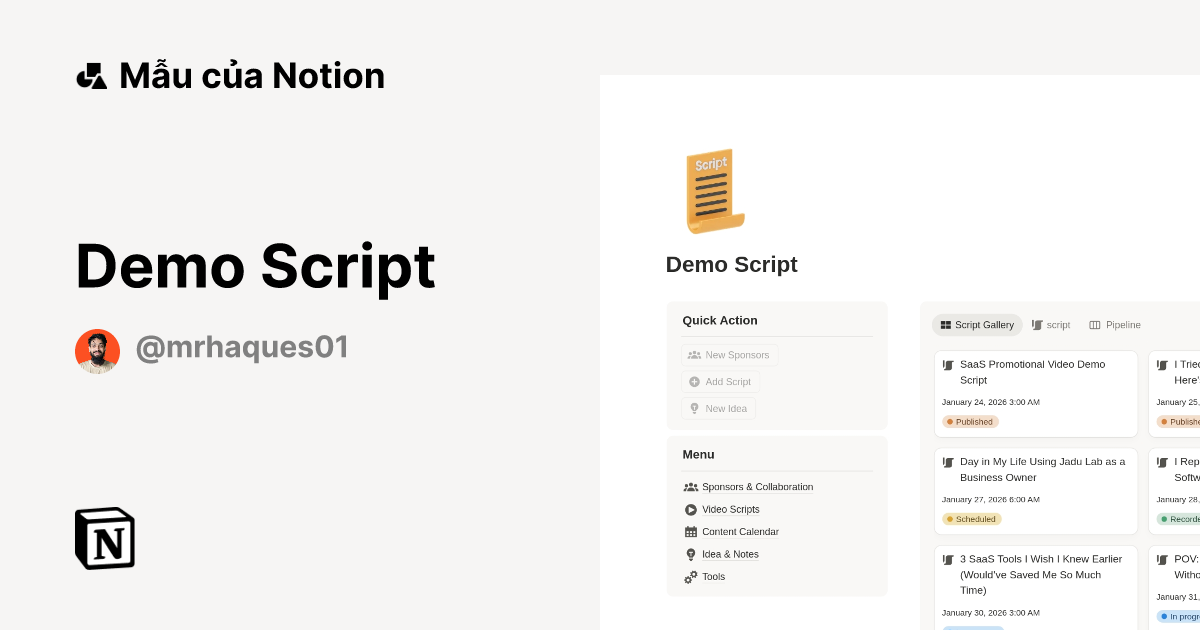 Mẫu Demo Script | Thị trường Notion