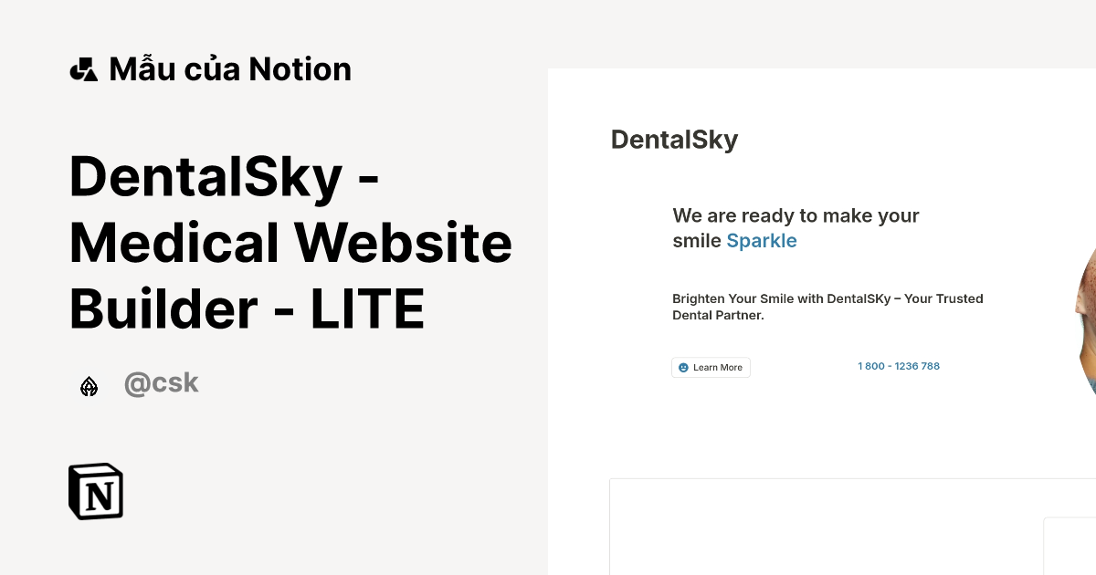 Mẫu DentalSky - Medical Website Builder - LITE | Thị trường Notion