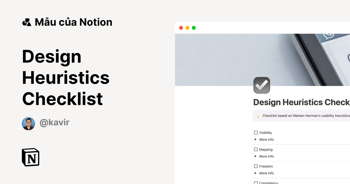 Mẫu Design Heuristics Checklist | Thị trường Notion