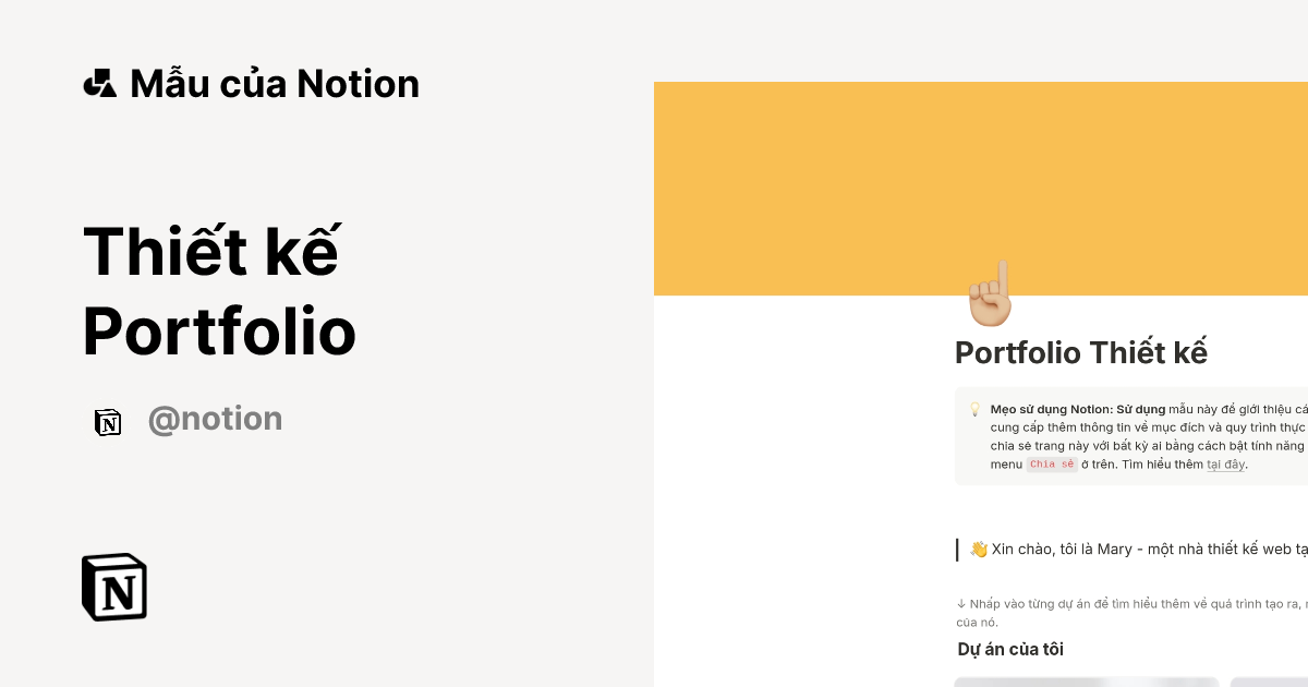 Mẫu Thiết kế Portfolio 2026 | Thị trường Notion
