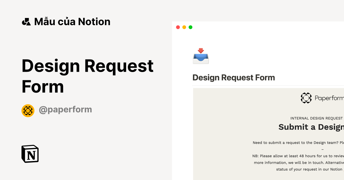 Design Request Form Mẫu do Paperform tạo | Thị trường Notion