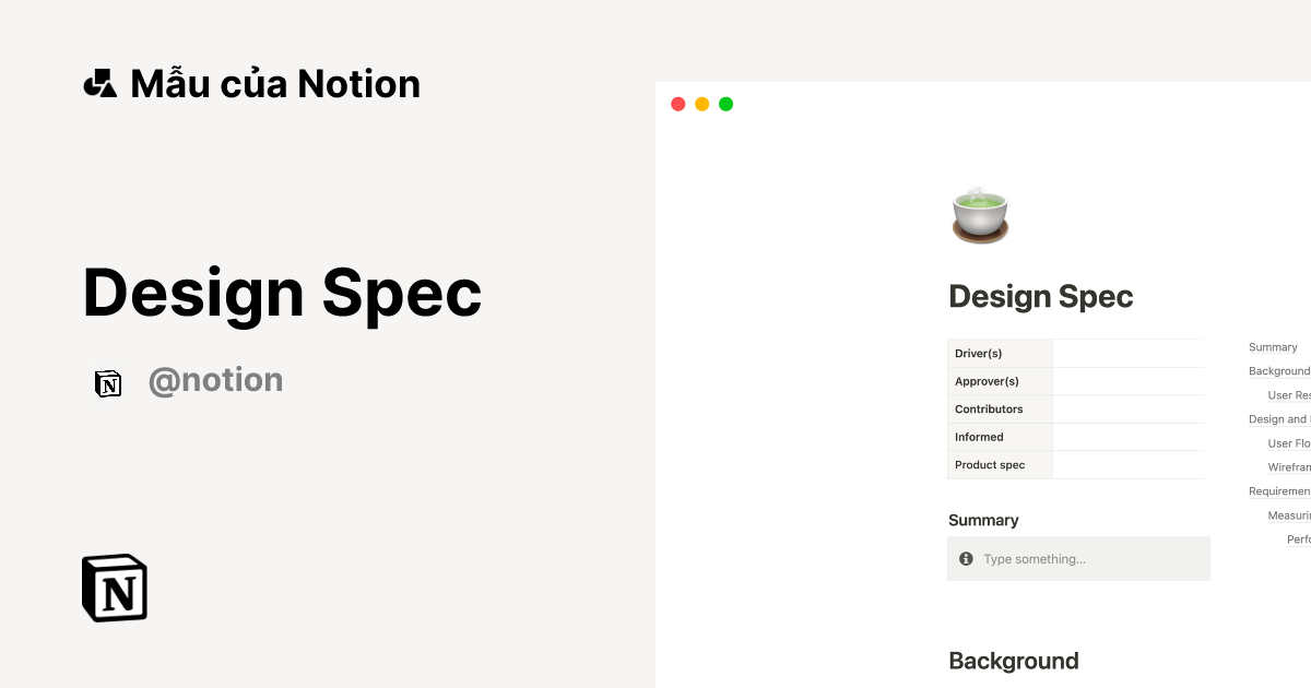 Mẫu Design Spec 2026 | Thị trường Notion