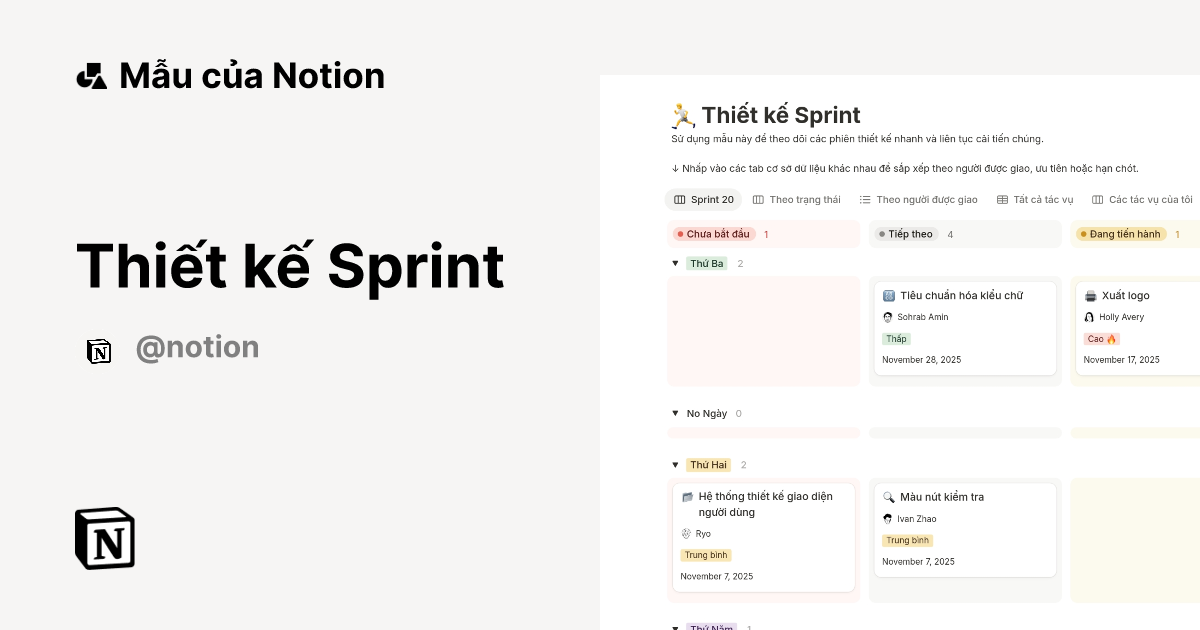 Thiết kế Sprint Mẫu do Notion tạo | Thị trường Notion