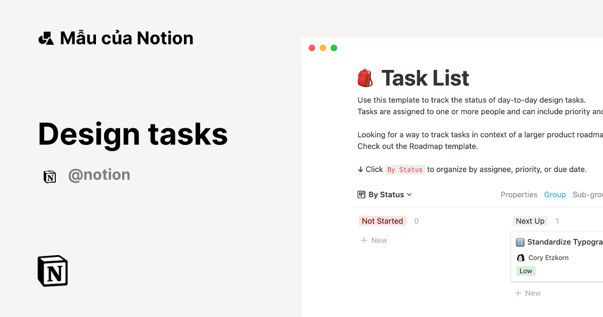 Mẫu Design tasks 2026 | Thị trường Notion