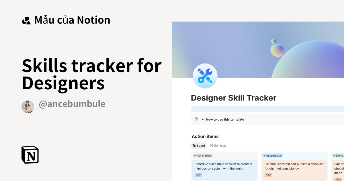 Skills tracker for Designers Mẫu do Ance Bumbule tạo | Thị trường Notion