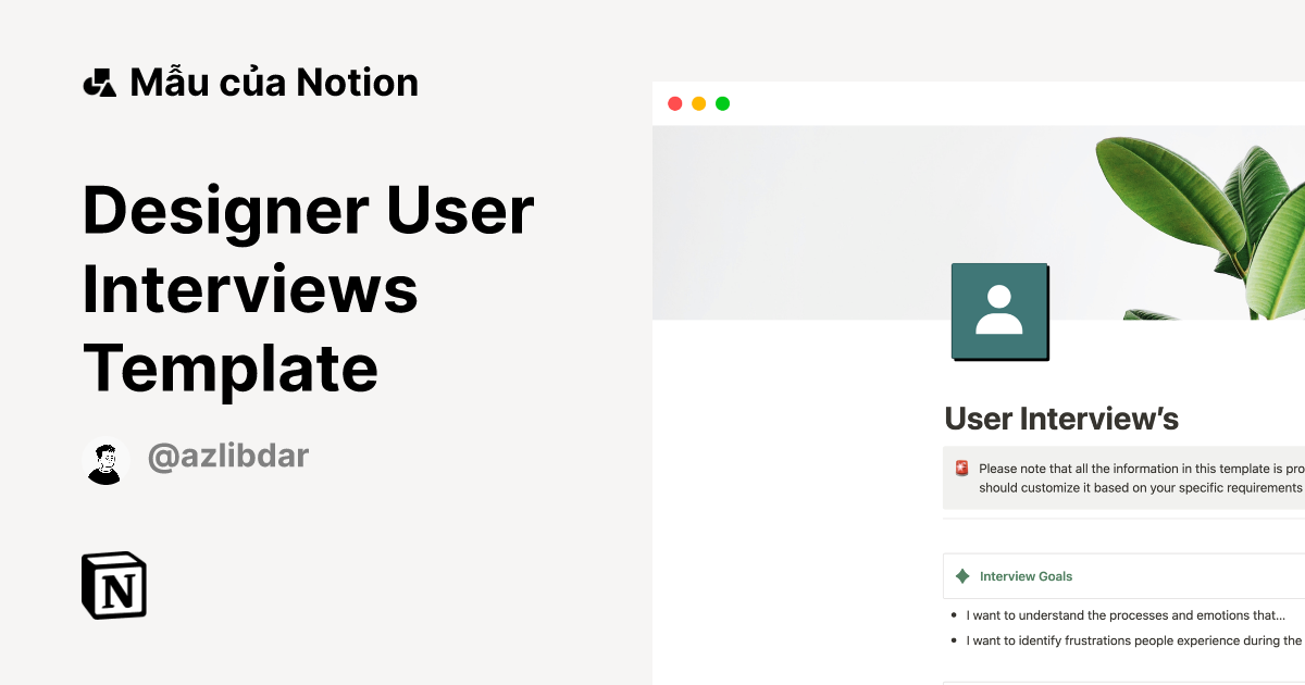 Mẫu Designer User Interviews Template | Thị trường Notion