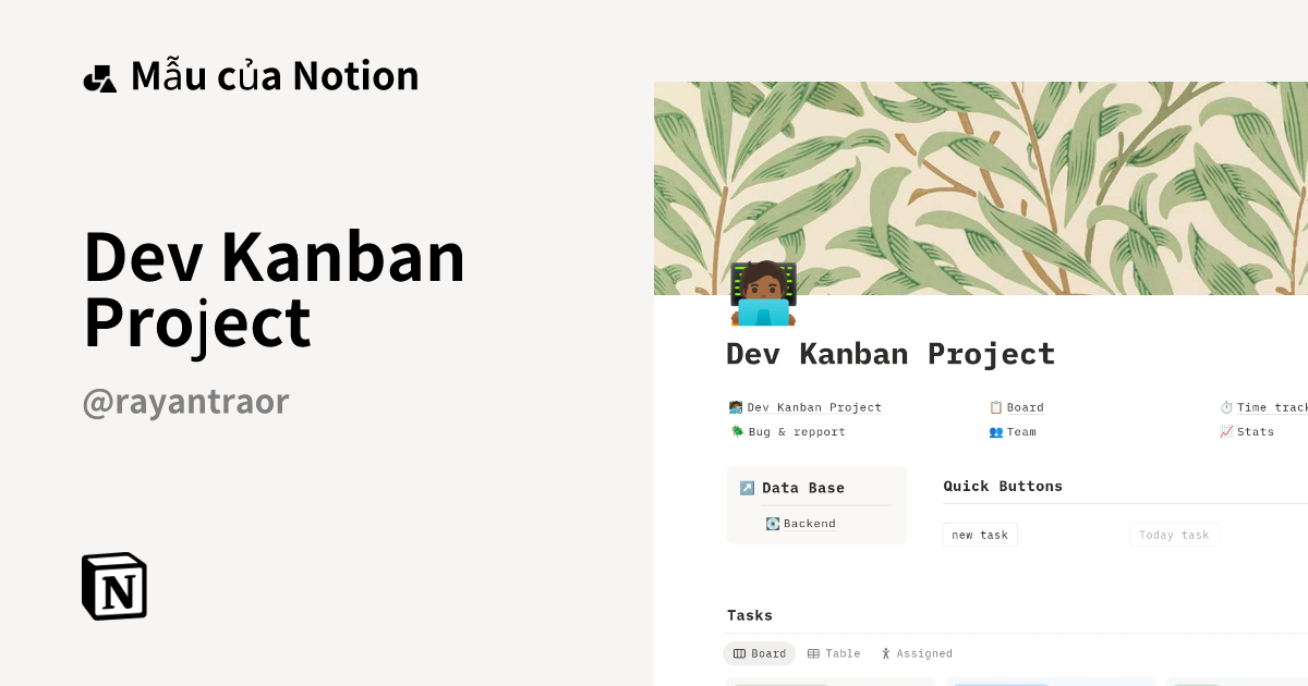 Mẫu Dev Kanban Project | Thị trường Notion