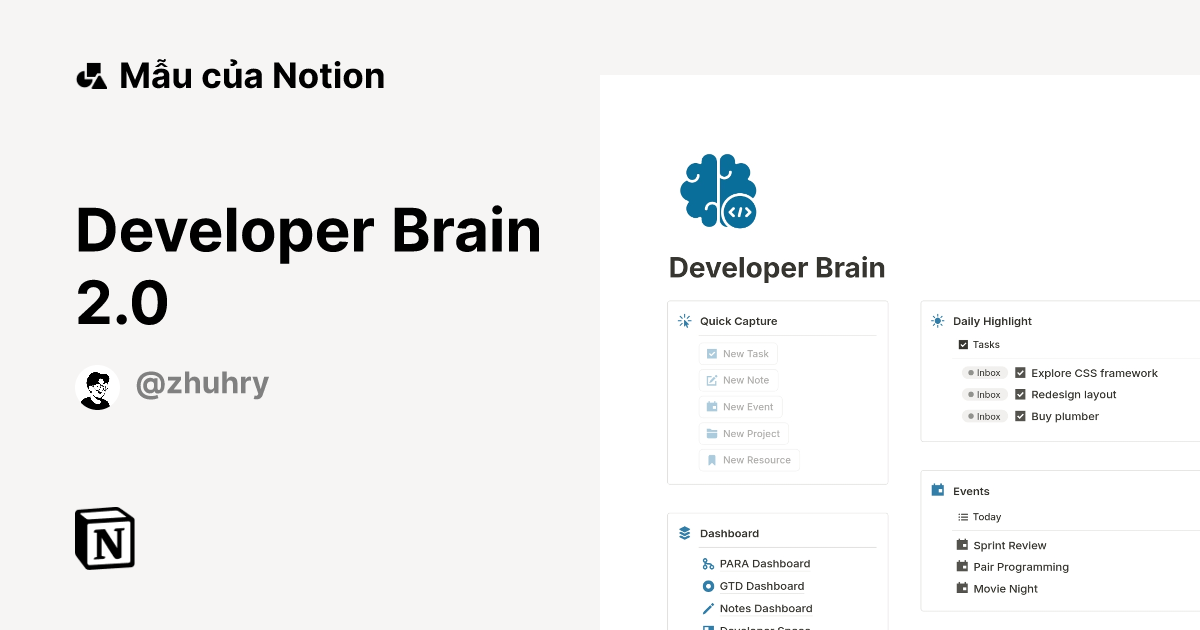 Mẫu Developer Brain 2.0 | Thị trường Notion
