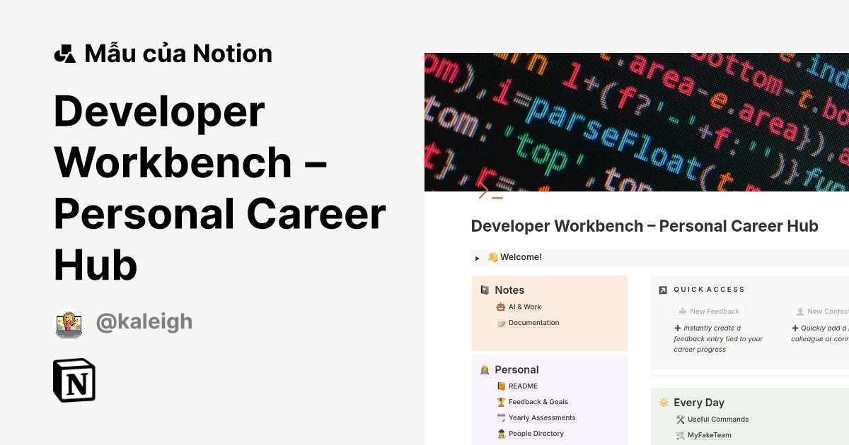 Mẫu Developer Workbench – Personal Career Hub | Thị trường Notion