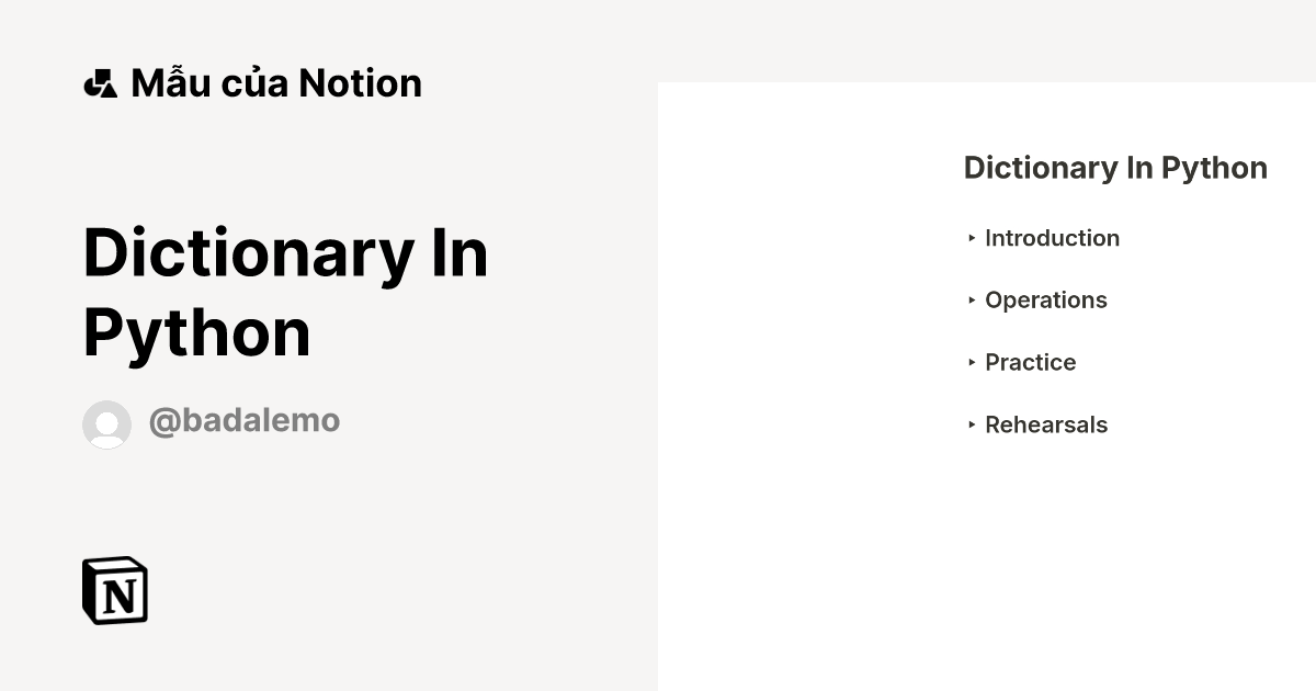 Mẫu Dictionary In Python | Thị trường Notion