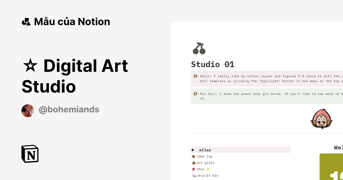 Mẫu ☆ Digital Art Studio | Thị trường Notion