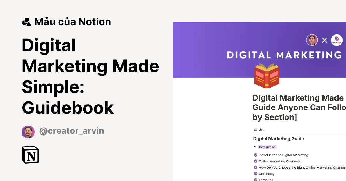Mẫu Digital Marketing Made Simple: Guidebook | Thị trường Notion