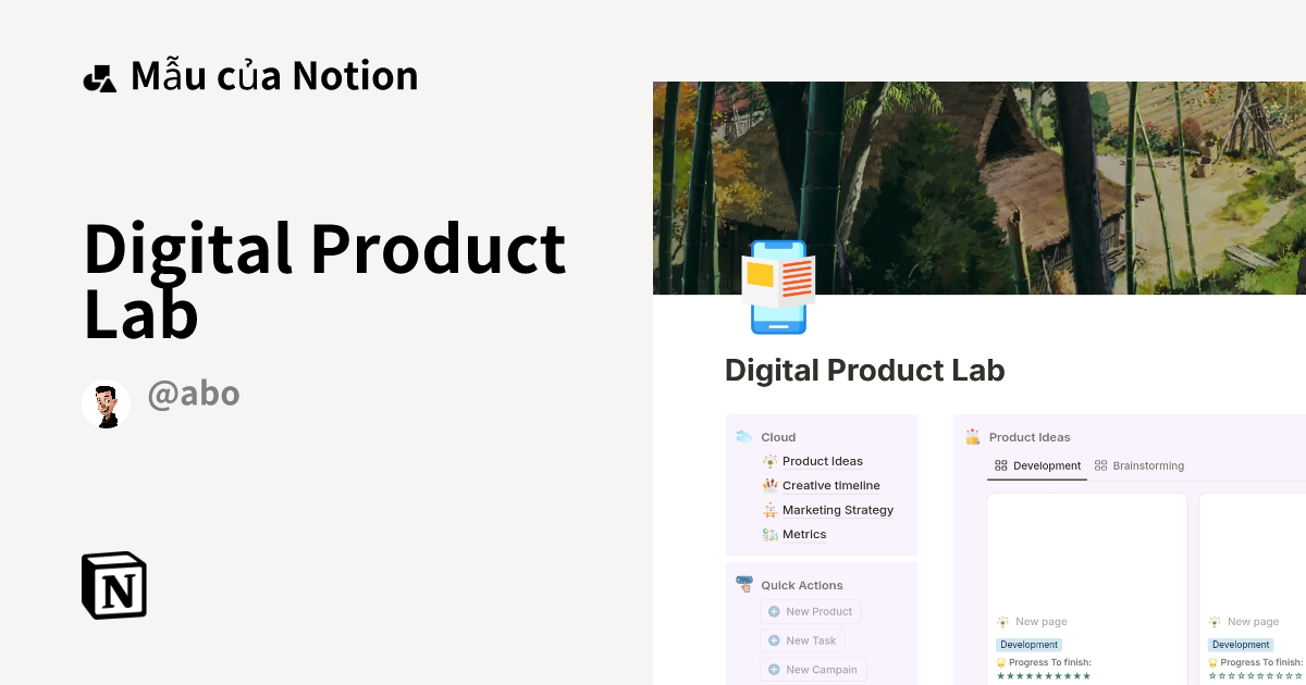 Mẫu Digital Product Lab | Thị trường Notion