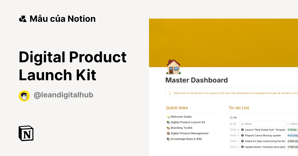 Mẫu Digital Product Launch Kit | Thị trường Notion