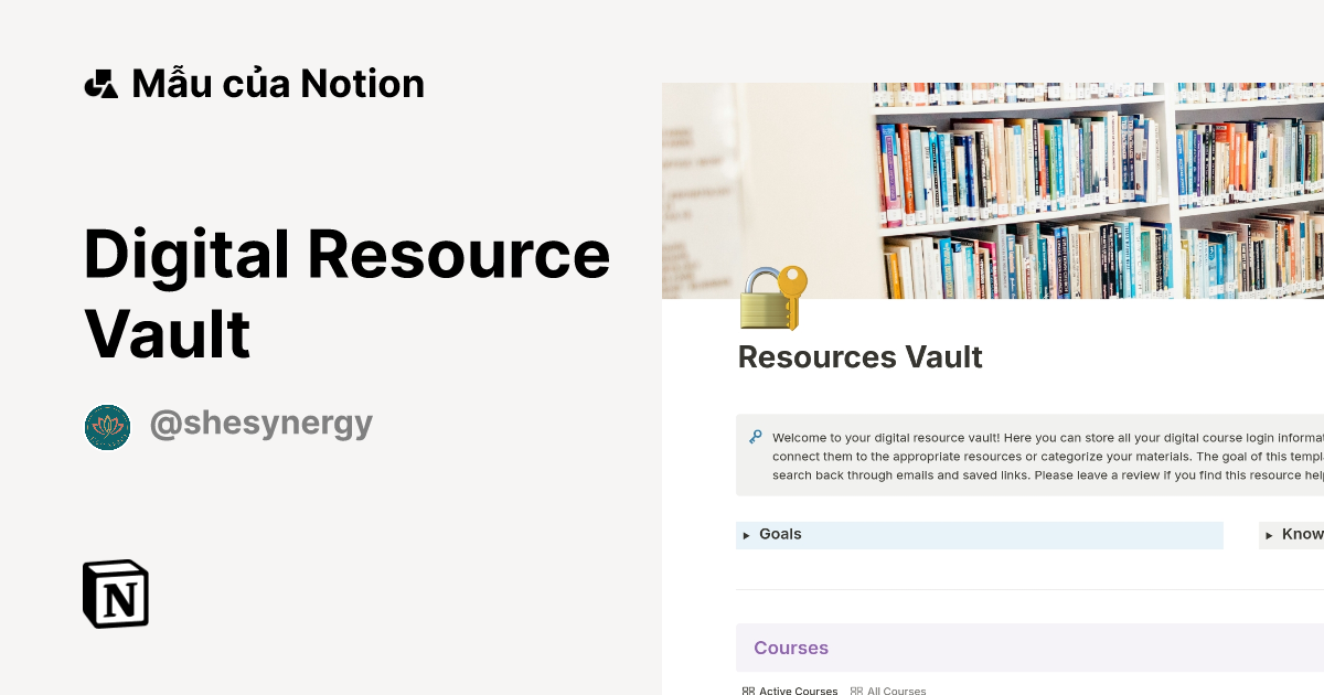 Digital Resource Vault Mẫu do SHEsynergy tạo | Thị trường Notion