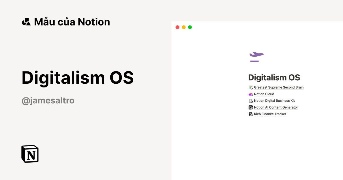 Mẫu Digitalism OS | Thị trường Notion
