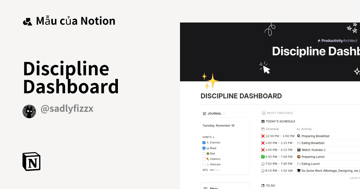 Discipline Dashboard Mẫu do Ziad Creations tạo | Thị trường Notion