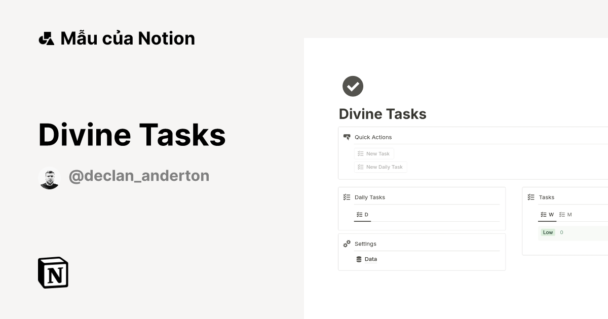 Divine Tasks Mẫu Do Declan A Tạo Thị Trường Notion
