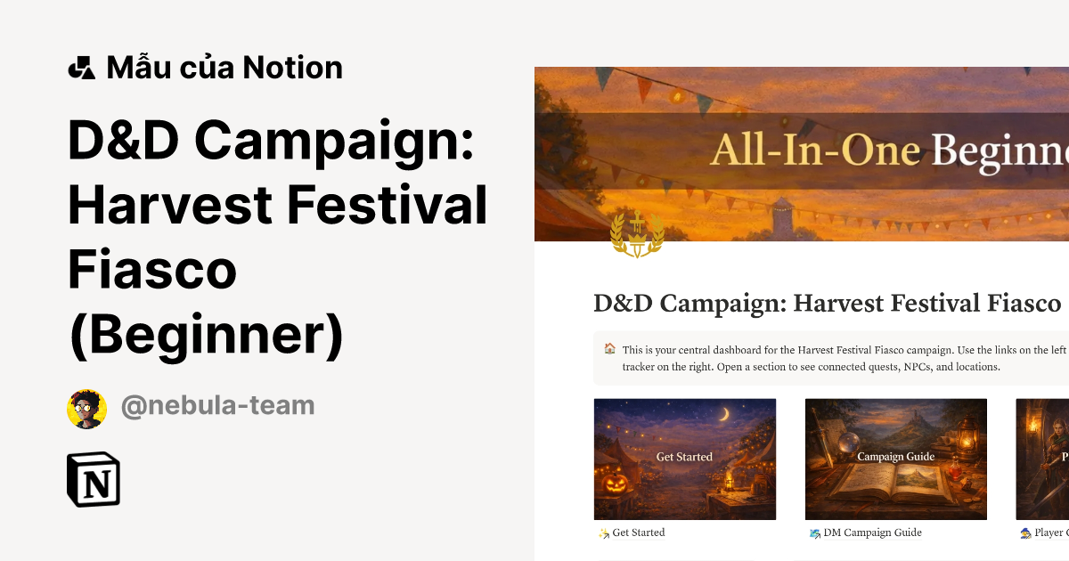 Mẫu D&D Campaign - Harvest Festival Fiasco (Beginner) | Thị trường Notion