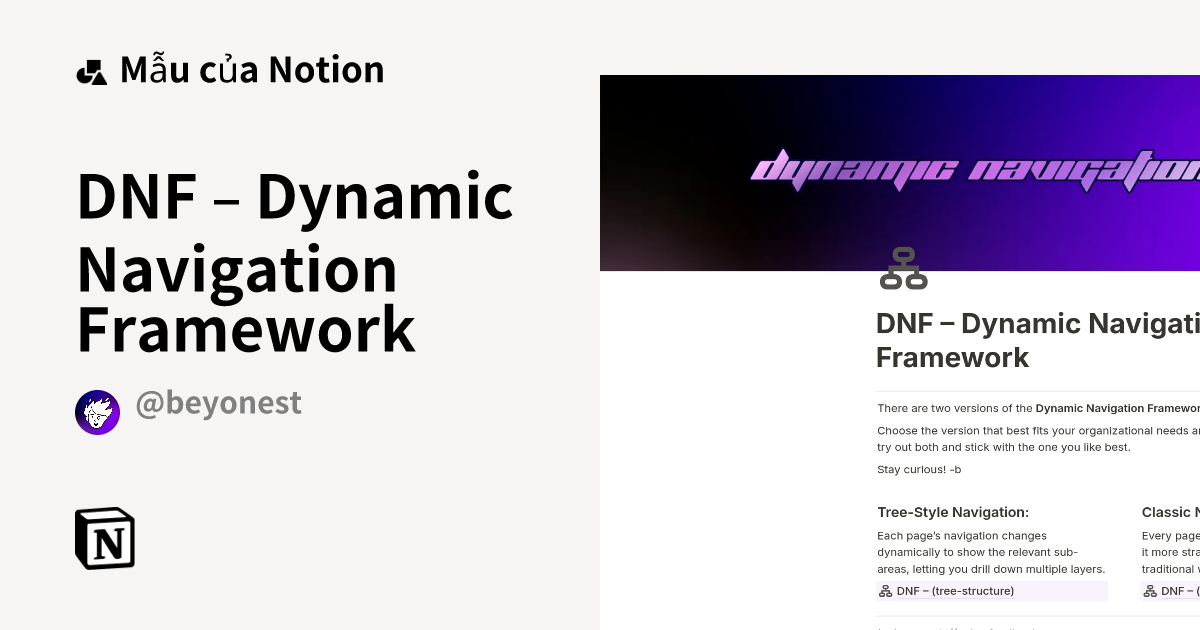 DNF – Dynamic Navigation Framework Mẫu do beyonest tạo | Thị trường Notion