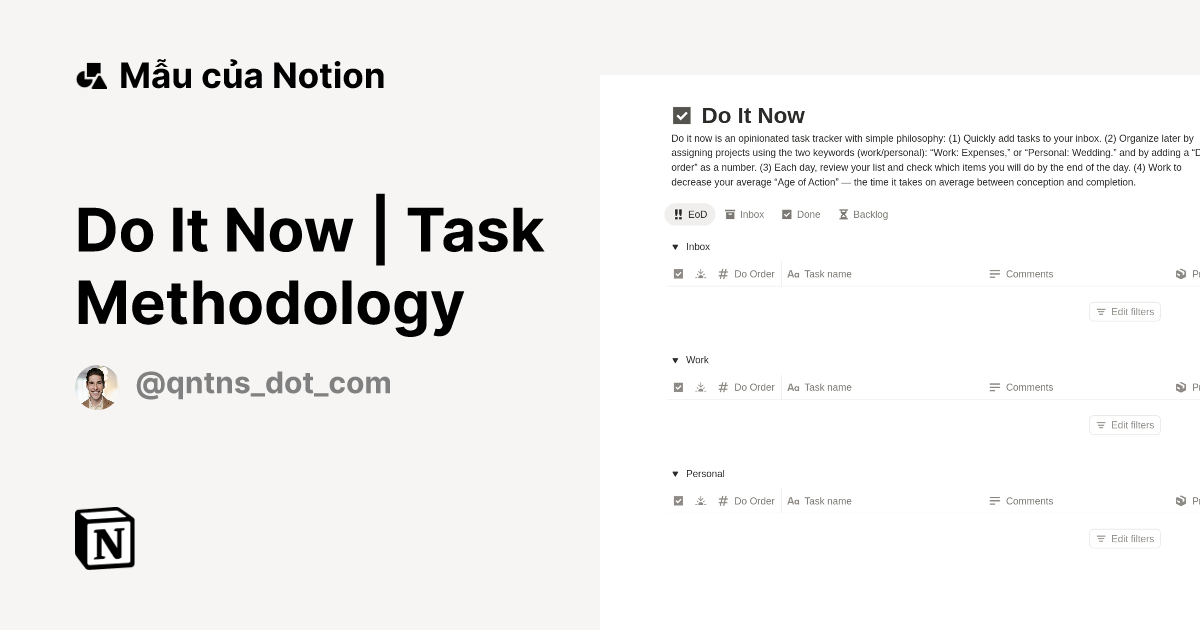 Mẫu Do It Now | Task Methodology | Thị trường Notion