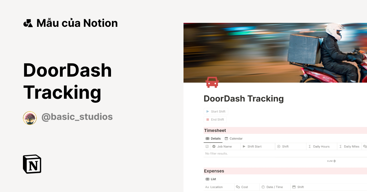 DoorDash Tracking Mẫu do BASIC Studios tạo | Thị trường Notion