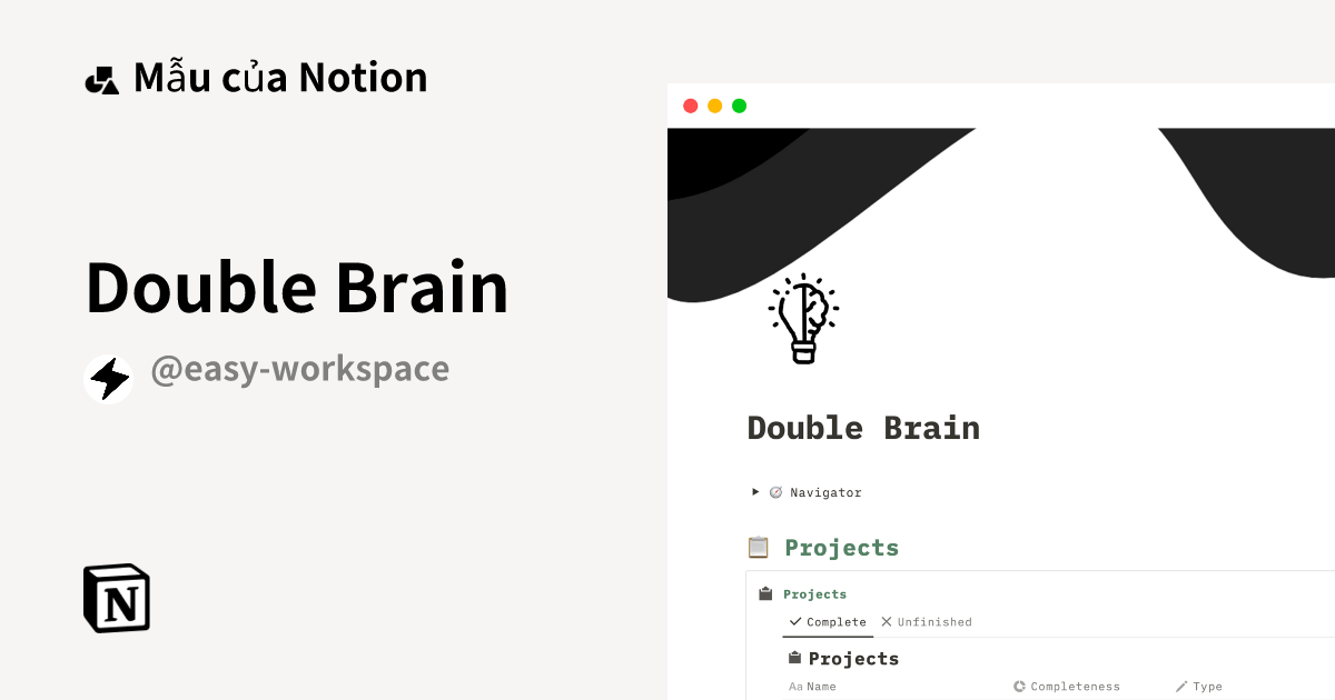 Double Brain Mẫu do Easy Workspace tạo | Thị trường Notion