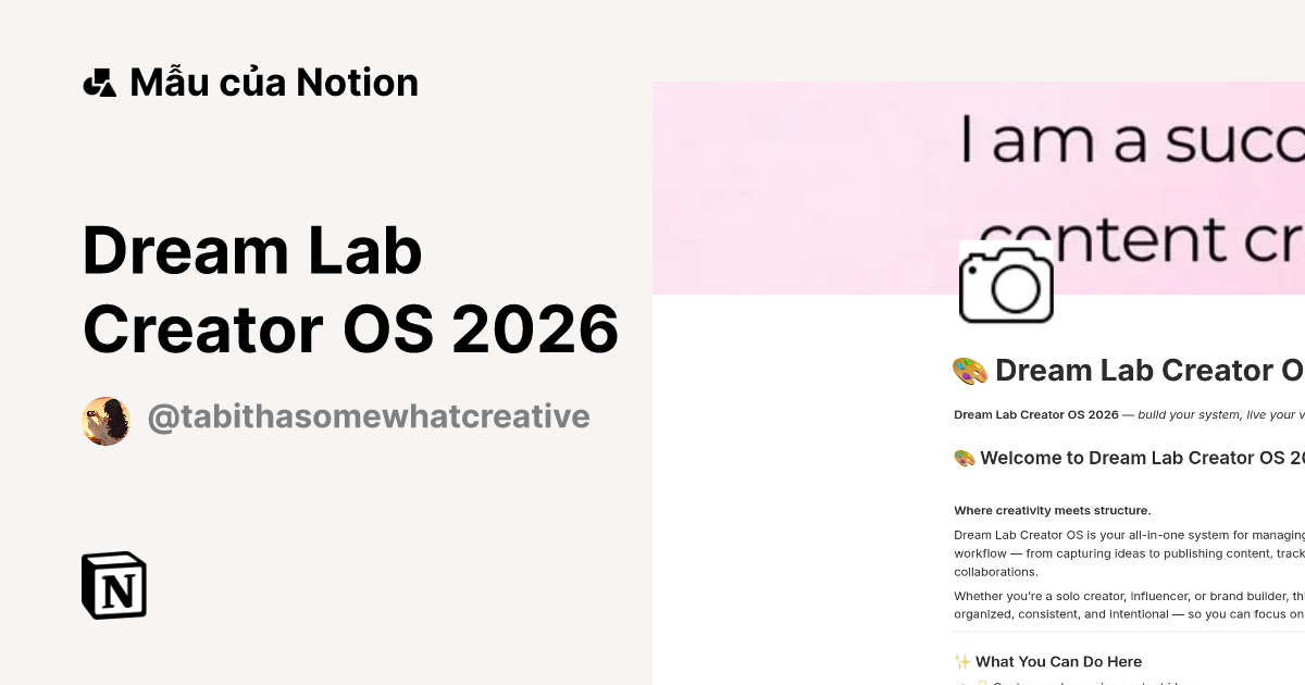 Dream Lab Creator OS 2026 Mẫu do Tabitha tạo | Thị trường Notion