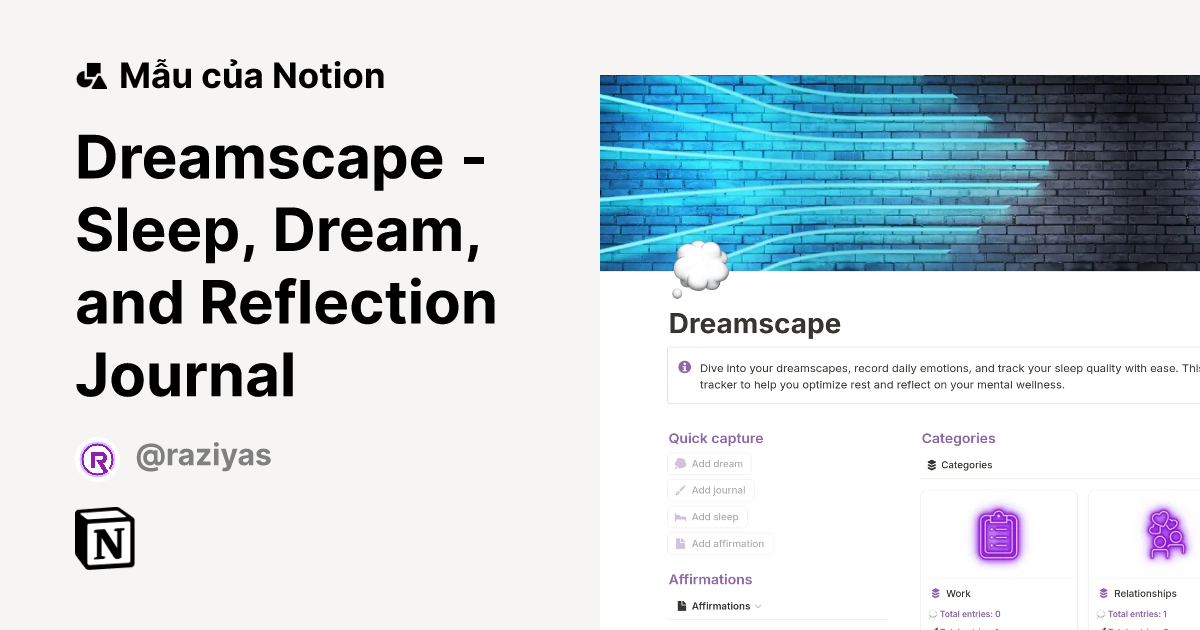 Dreamscape - Sleep, Dream, and Reflection Journal Mẫu do Raziya tạo | Thị trường Notion