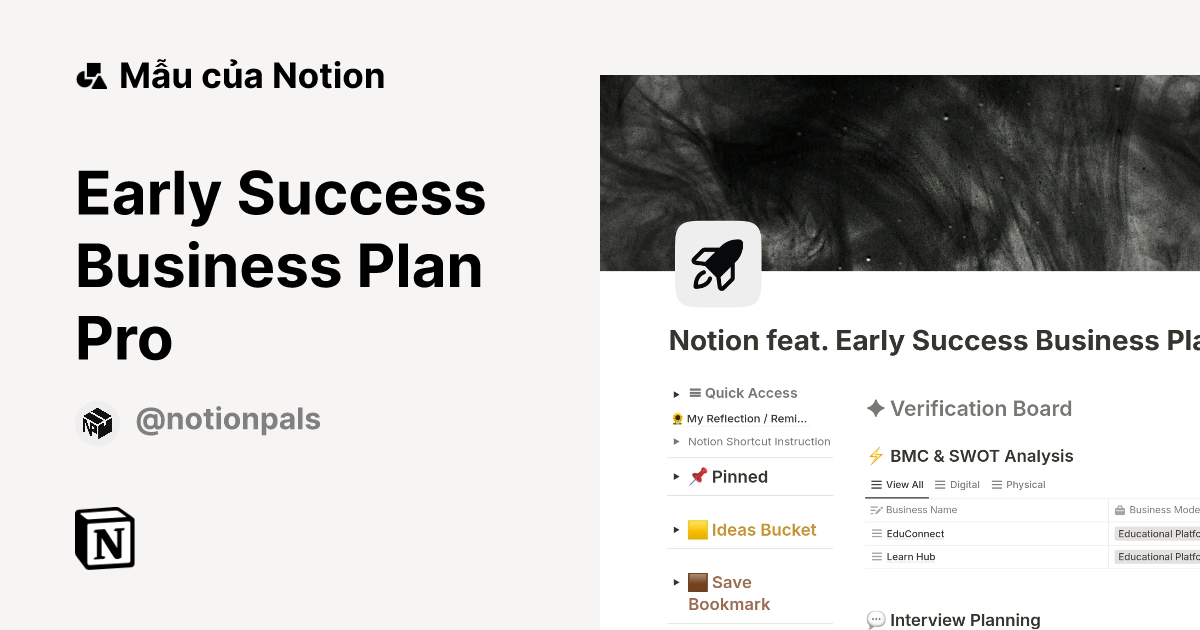 Mẫu Early Success Business Plan Pro | Thị trường Notion