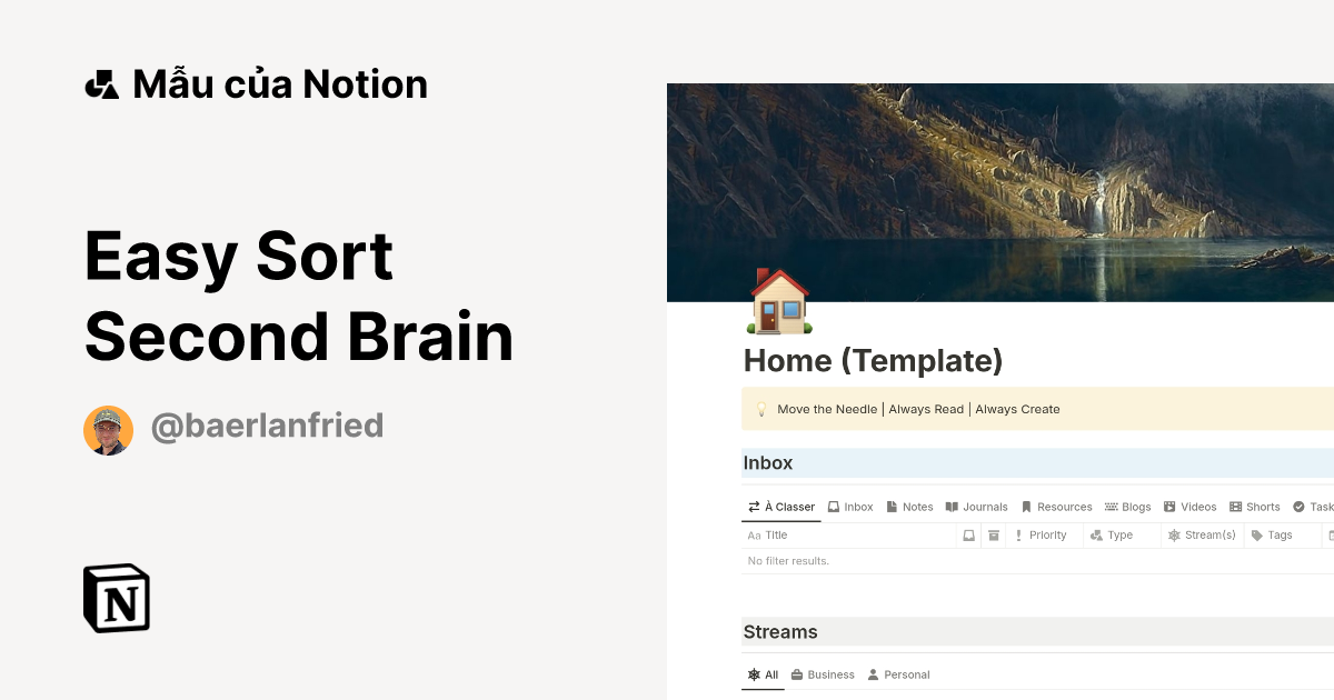 Easy Sort Second Brain Mẫu do Baer Lanfried tạo | Thị trường Notion