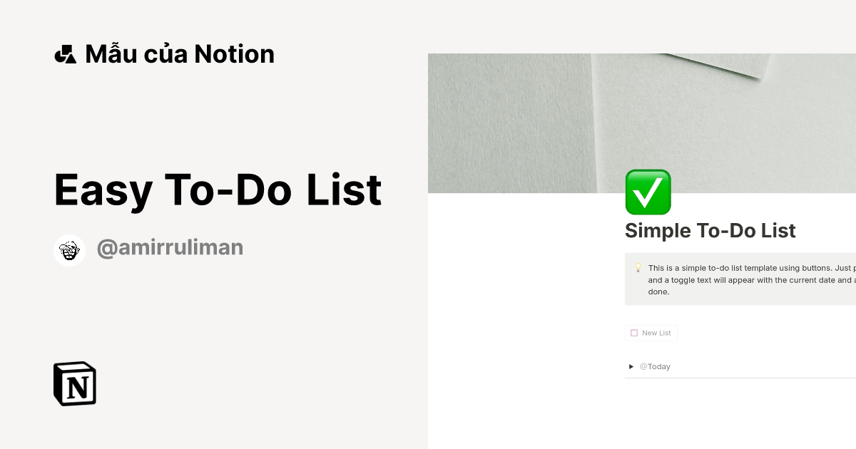 Mẫu Easy To-Do List | Thị trường Notion