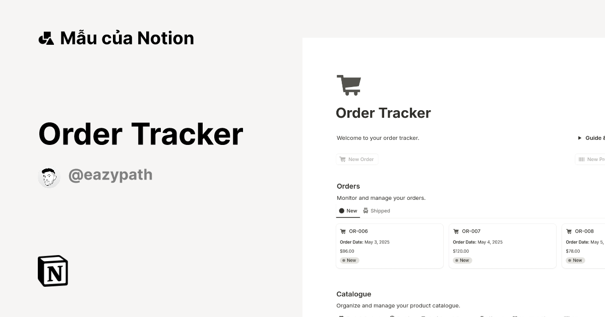 Mẫu Order Tracker | Thị trường Notion