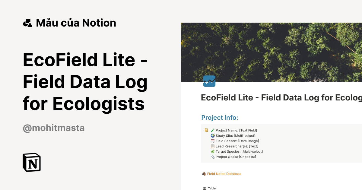Mẫu EcoField Lite - Field Data Log for Ecologists | Thị trường Notion