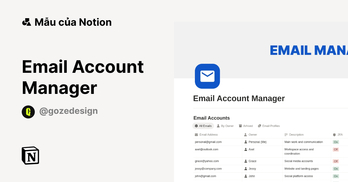 Mẫu Email Account Manager | Thị trường Notion